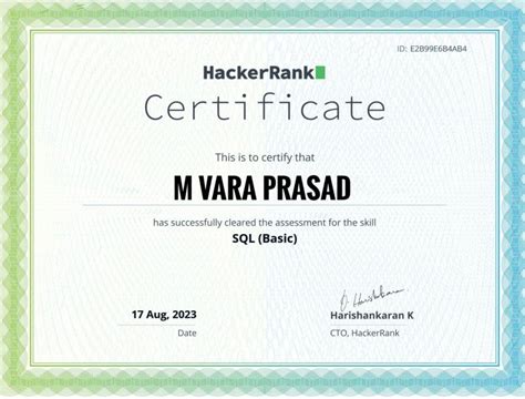 Hackerrankcertifed Sql Vara Prasad