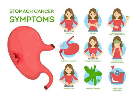 Premium Vector Stomach Cancer Signs And Symptoms Weightloss And