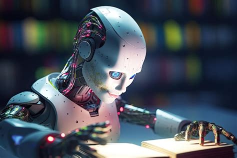Premium Photo Artificial Intelligence Chat Bot Reading Book Machine
