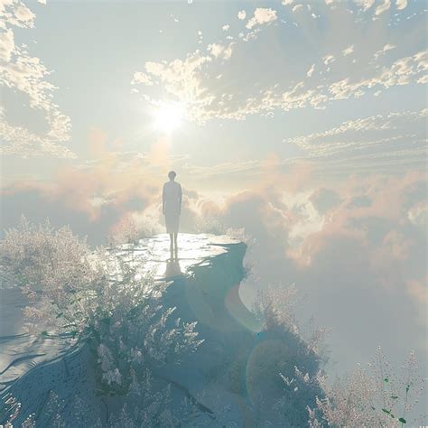 A Person Standing On A Rock In The Middle Of A Cloudy Sky Premium AI