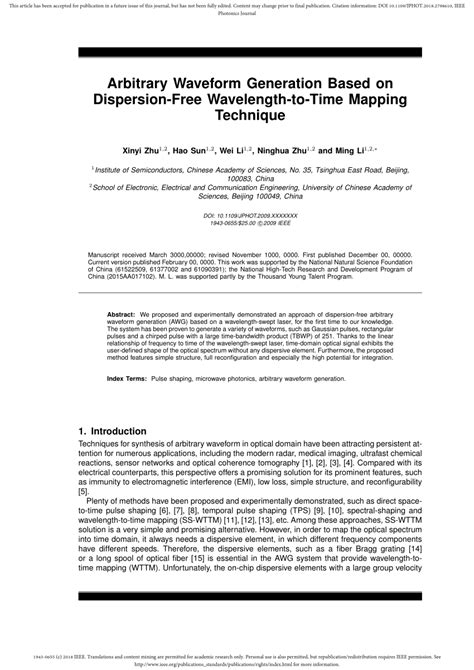 Pdf Arbitrary Waveform Generation Based On Dispersion Free Wavelength
