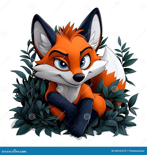 Cartoon Fox Sneaking Through Bushes Stock Illustration Illustration