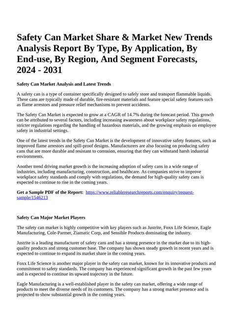 Reportprime Safety Can Market Share And Market New Trends Analysis