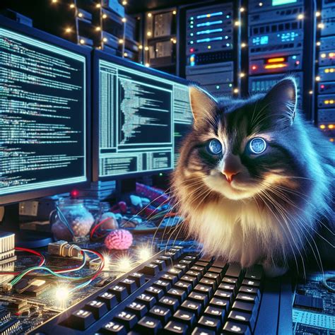 Tech Savvy Feline Hacker Cat In A Dimly Lit Lair Ai Art Generator