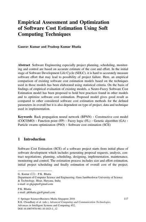 Pdf Empirical Assessment And Optimization Of Software Cost Estimation