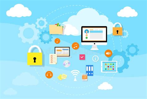 Computer Device Data Cloud Storage Security Stock Vector Illustration