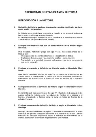 PREGUNTAS CORTAS EXAMEN HISTORIA Pdf