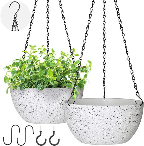 Light Green Plastic Hanging Flower Pot Chain Plant Planter Home Garden