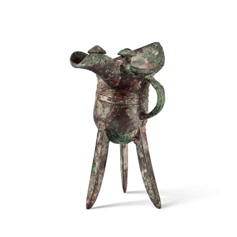 An Inscribed Archaic Bronze Ritual Wine Vessel Jue Late Shang