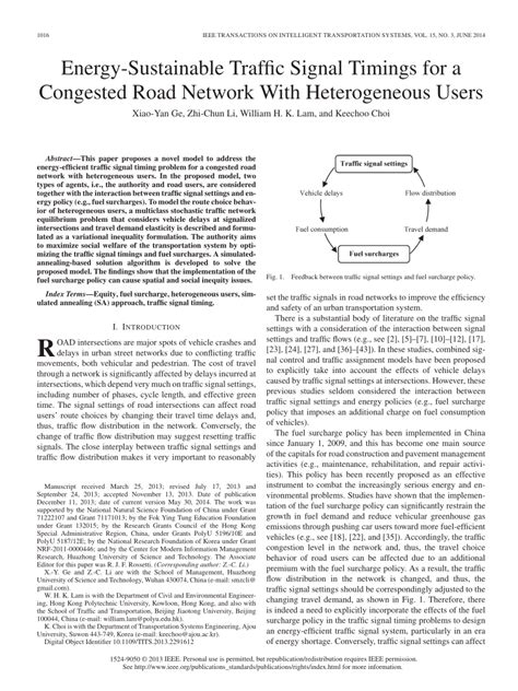 Pdf Energy Sustainable Traffic Signal Timings For A Congested Road