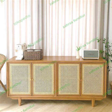 Jual Meja Tv Bufet Rotan Minimalis Modern Kayu Jati Shopee Indonesia