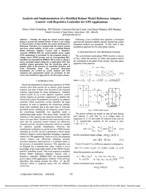 pdf analysis and implementation of a modified robust model reference