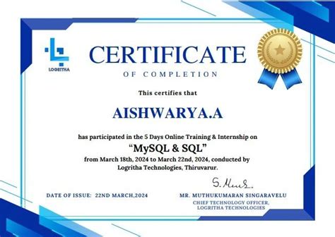 Aishwarya A On Linkedin 🎉 Excited To Announce The Completion Of My Sqlmysql Internship 🎉 Im