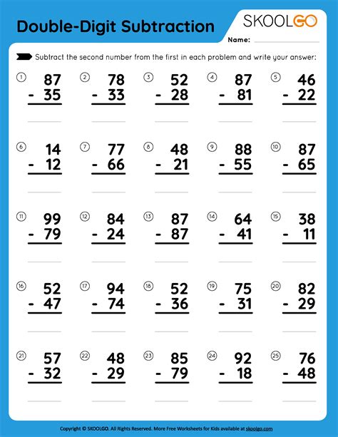 Free Two Digit Subtraction Worksheet For Download Free Two Digit
