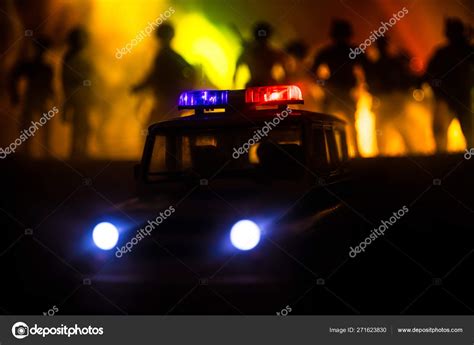 Police Cars At Night Police Car Chasing A Car At Night With Fog