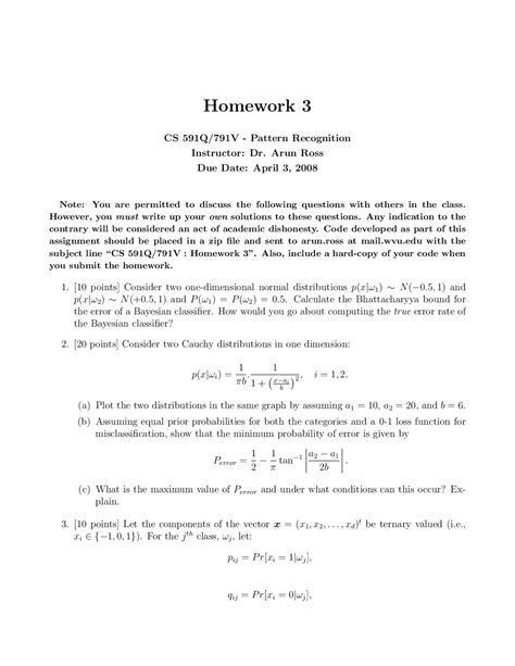 6 Solved Problems On Pattern Recognition Assignment 3 Cs 591q Docsity