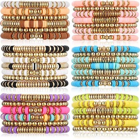 40 Pcs 6 Set Surfer Heishi Bracelets Colorful Preppy