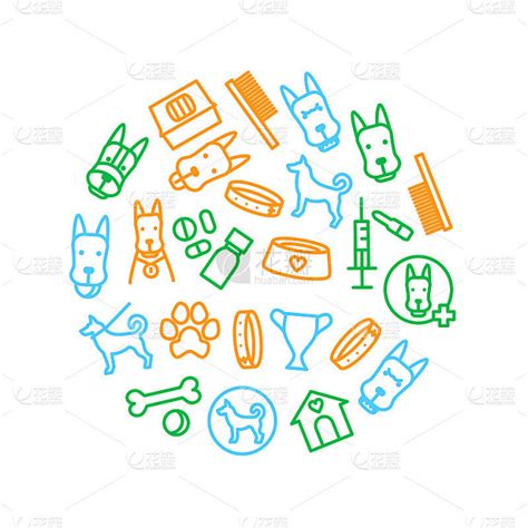 狗和小狗细线圆设计模板。向量