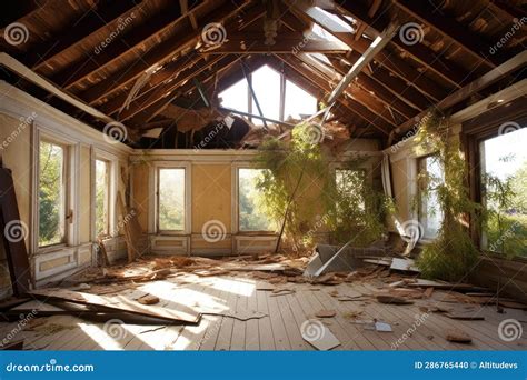 Collapsed Roof With Exposed Interior Structure Stock Illustration