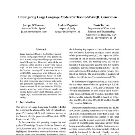 Investigating Large Language Models For Text To Sparql Generation Acl Anthology