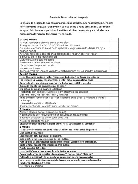 Escala De Desarrollo Del Lenguaje Pdf Aquisición De Idioma Plural