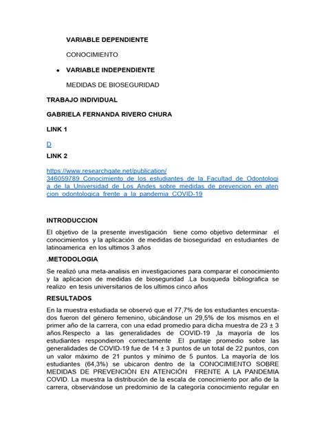 Variable Dependiente Pdf Especialidades Medicas