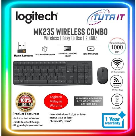 Logitech Mk235 Wireless Keyboard And Mouse Combo 920 007937 Logitech Malaysia Stock With Local