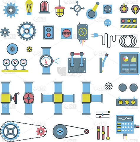 机械零件平面矢量图标