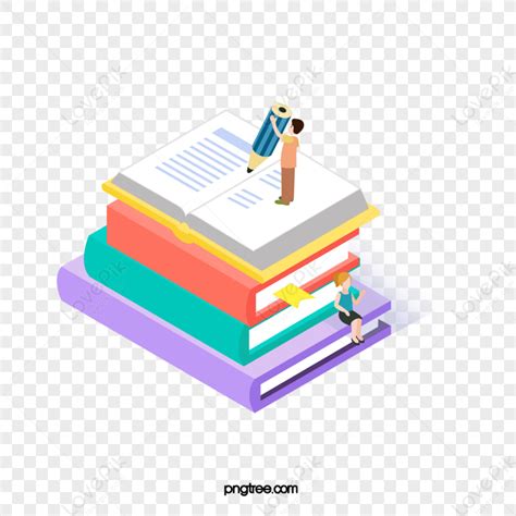 25d Colour Fresh And Three Dimensional Characters Reading Books Pile Up