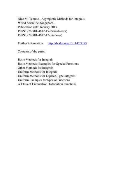 PDF Asymptotic Methods For Integrals