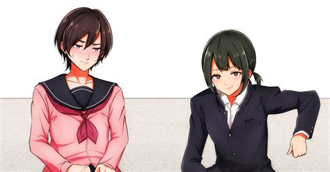 女装 制服交換したら座り方も交換した男女 ぎうのイラスト Pixiv