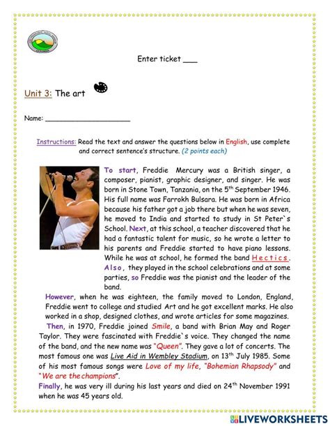 Reading Comprehensiion Biography Worksheet Sentence Correction