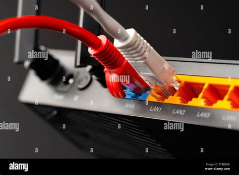 Modern Router With Cables Plugged In Close Up Stock Photo Alamy