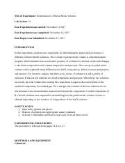 Determination Of Partial Molar Volumes Docx Title Of Experiment Determination Of Partial
