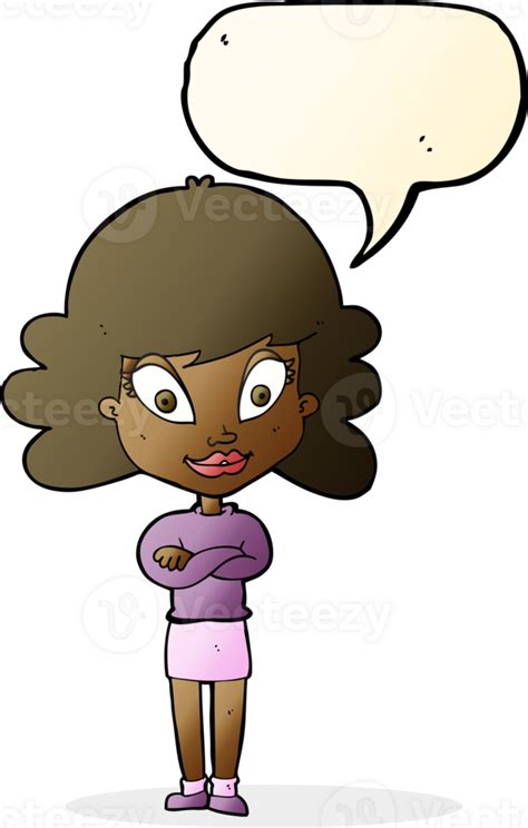 Cartoon Happy Woman With Folded Arms With Speech Bubble 45078797 Png