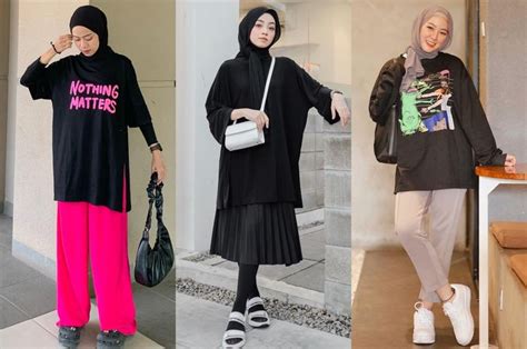 Inspirasi Padu Padan Kaos Oversize Hijab Ala Selebgram Yang Kekinian