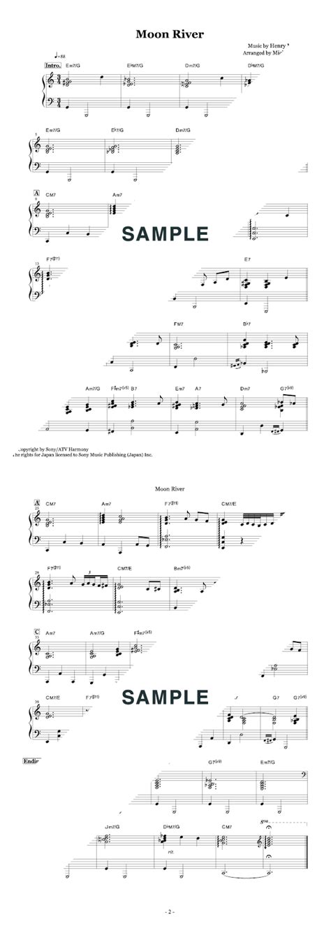 【楽譜】moon River（ムーン・リバー） Henry Mancini（ヘンリー・マンシーニ）（ピアノ・ソロ譜初中級）提供