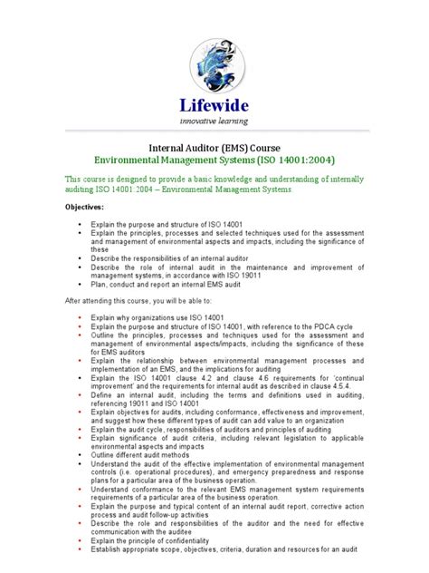 Ems Internal Auditor Course Syllabus Download Free Pdf Internal