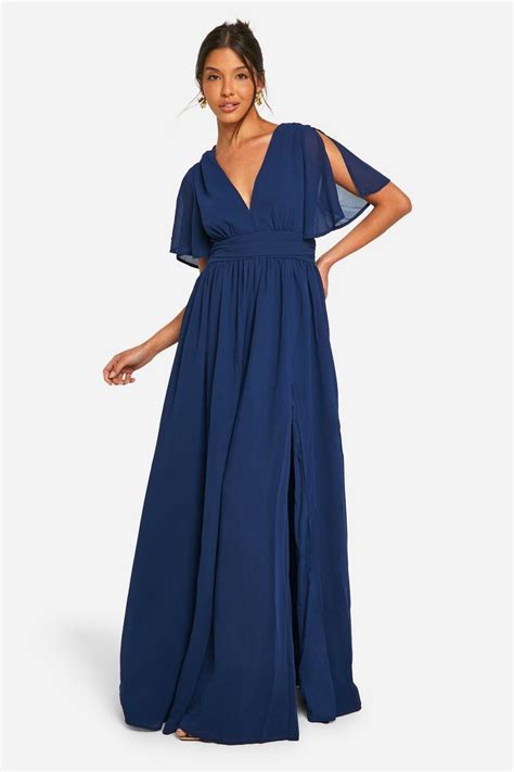 Chiffon Plunge Rouched Maxi Dress Boohoo Uk