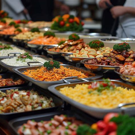 Feast Array A Captivating View Of Assorted Dishes On Buffet Stock