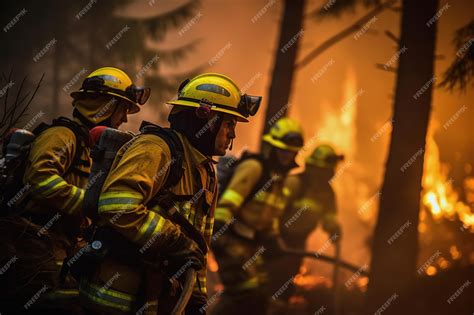 Premium Ai Image Firefighters Battling Fire In Forest Natural