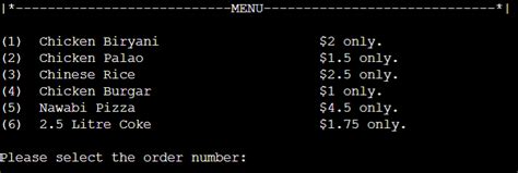 restaurant menu system using c with source code