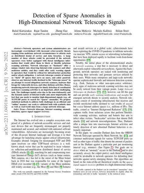 Detection Of Sparse Anomalies In High Dimensional Network Telescope