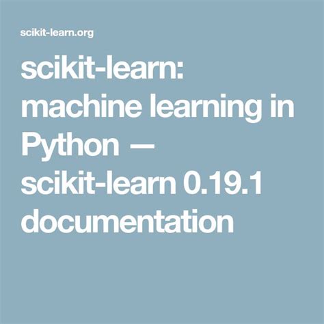 Scikit Learn Machine Learning In Python Scikit Learn
