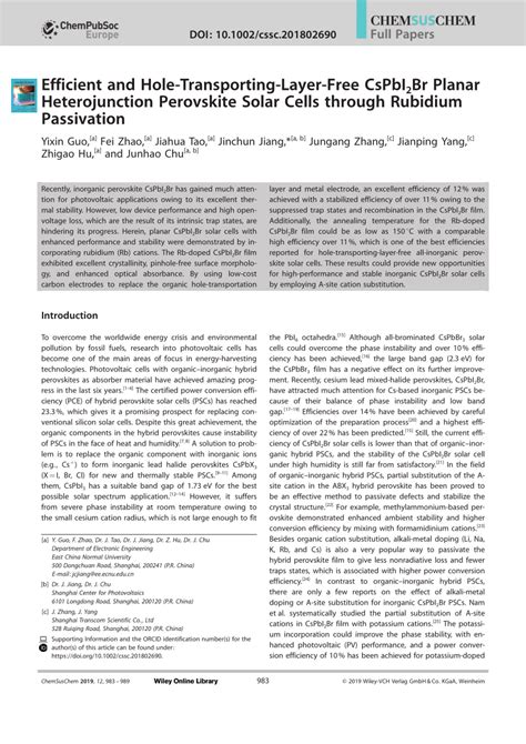 Efficient And Hole‐transporting‐layer‐free Cspbi2br Planar Heterojunction Perovskite Solar Cells