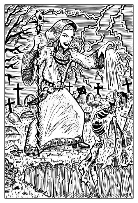 Nigromante Y Los Undead Ejemplo Grabado De La Fantasía Ilustración Del