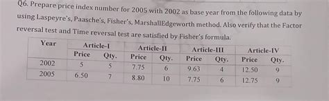Solved Q6 Prepare Price Index Number For 2005 With 2002 As