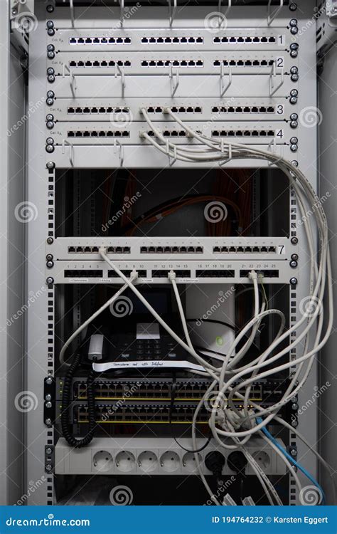 In One Server Rack Are Many Patch Panels And Network Cables And Network Switches Stock Photo