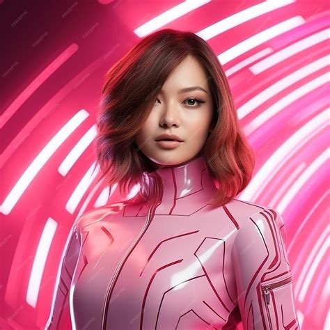 Premium Photo Portrait Of A Young Asian Woman In A Pink Latex Bodysuit