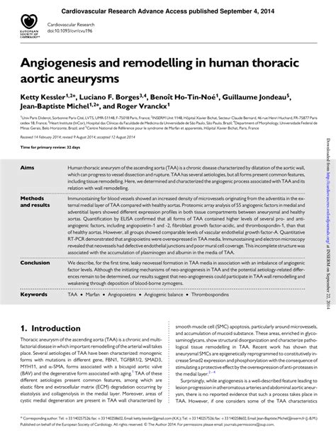 Pdf Angiogenesis And Remodeling In Human Thoracic Aortic Aneurysms